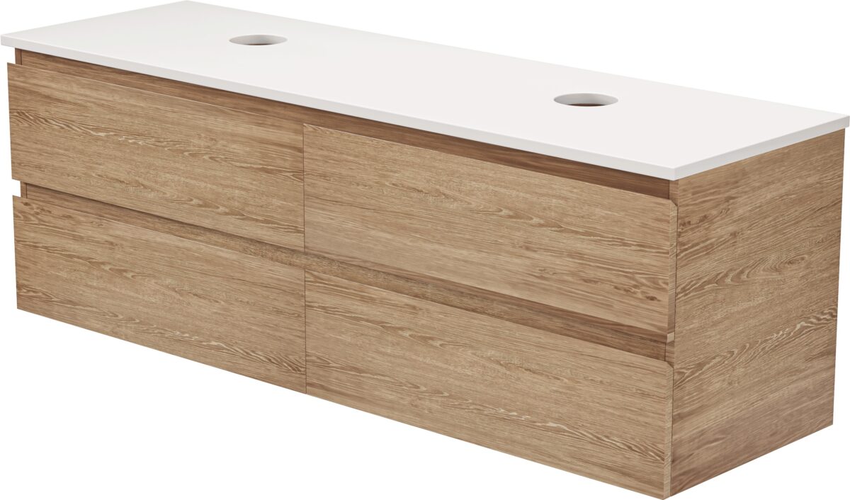 Oliver Timber Look 1500mm Wall Hung Vanity Double Bowl – Rural Oak | LINSOL