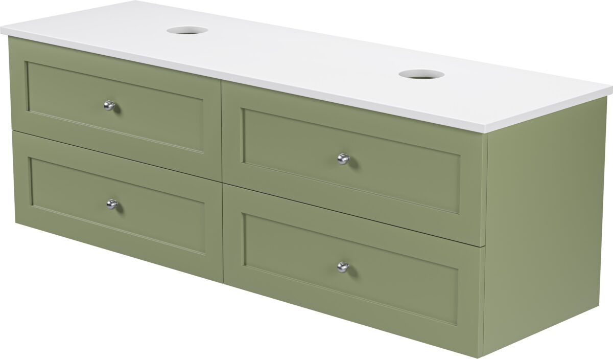Heritage Shaker 1500mm Wall Hung Vanity Double Bowl – Sage Green | LINSOL