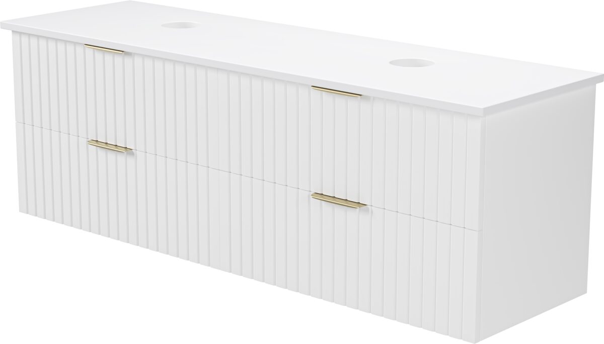 Matrix V-Groove 1500mm Wall Hung Vanity Double Bowl – Satin White | LINSOL