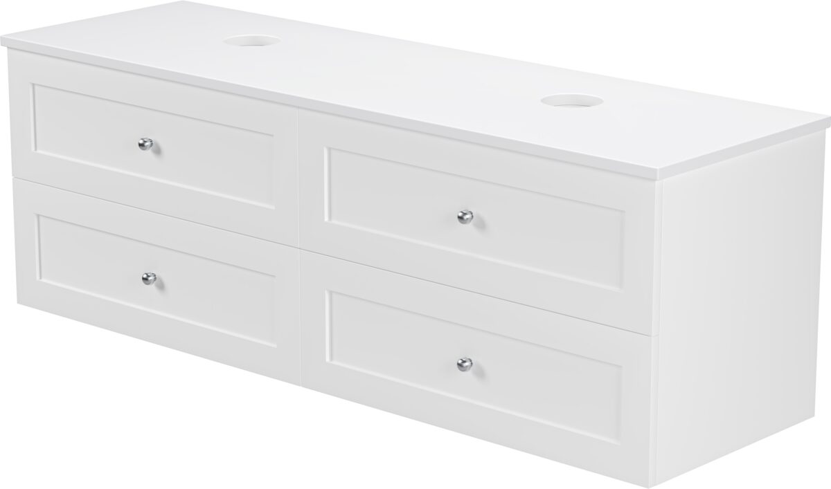 Heritage Shaker 1500mm Wall Hung Vanity Double Bowl – Satin White | LINSOL