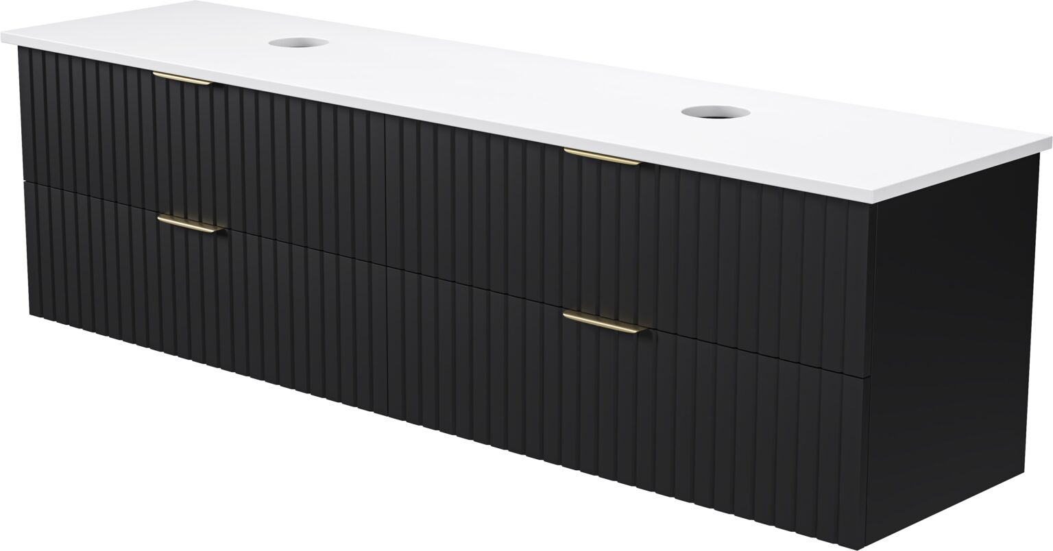 Matrix V-Groove 1800mm Wall Hung Vanity Double Bowl – Matte Black | LINSOL