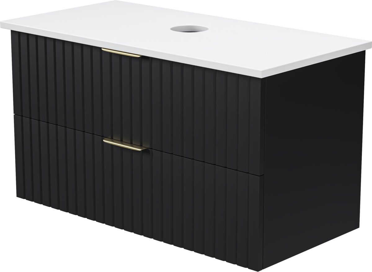 Matrix V-Groove 900mm Wall Hung Vanity – Matte Black | LINSOL