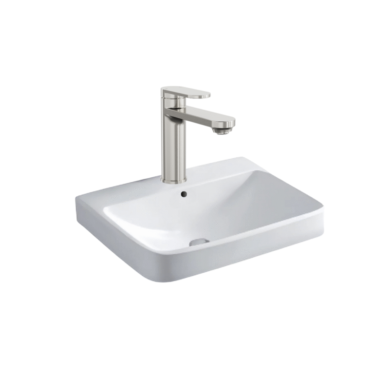 Clay 450mm Rectangular Semi Inset Basin – Gloss White | LINSOL