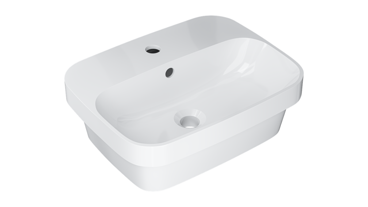 Clay 450mm Rectangular Semi Inset Basin – Gloss White | LINSOL