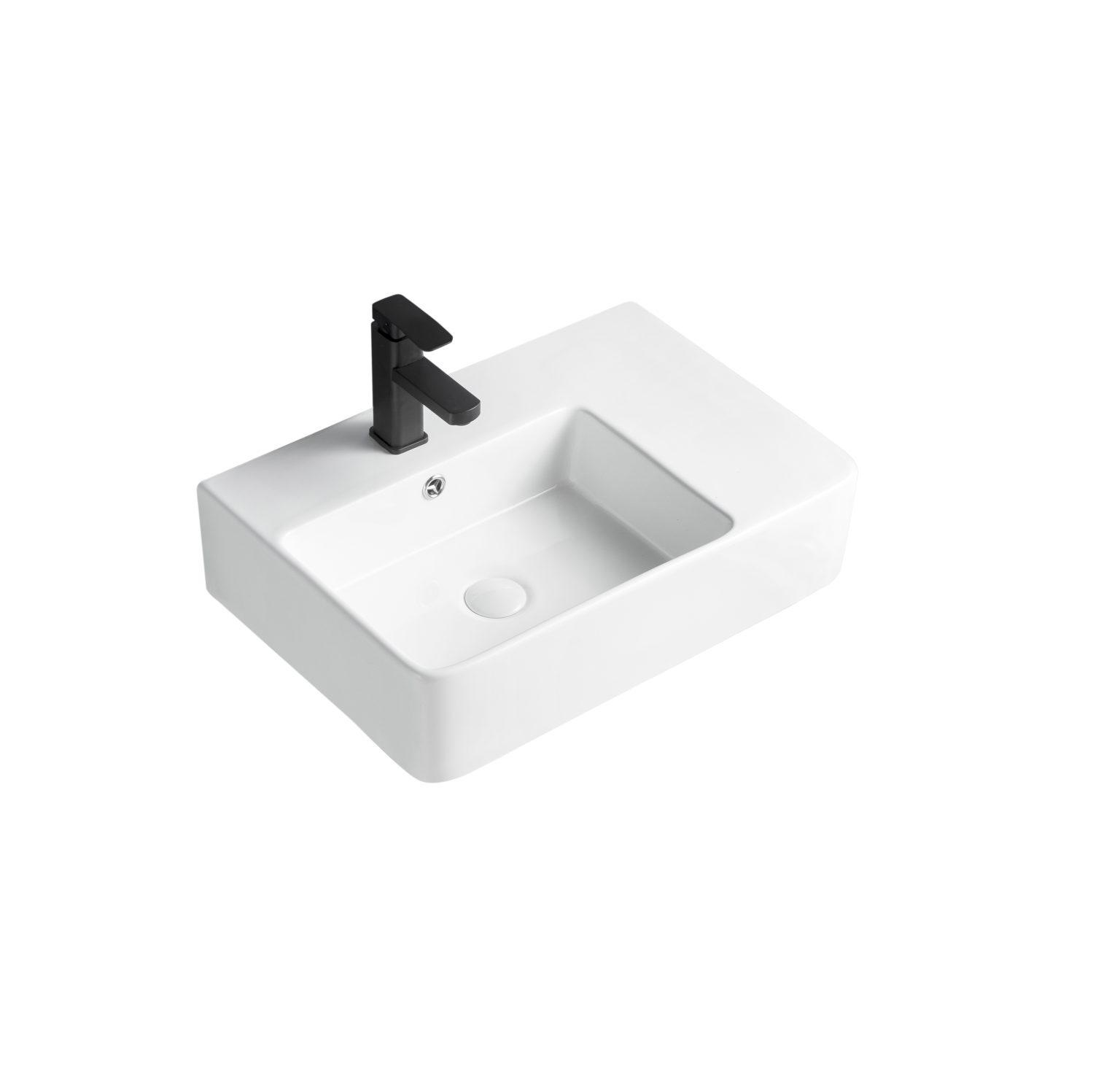 Rubbic Wall Mounted Basin with Right Hand Shelf – Gloss White | LINSOL