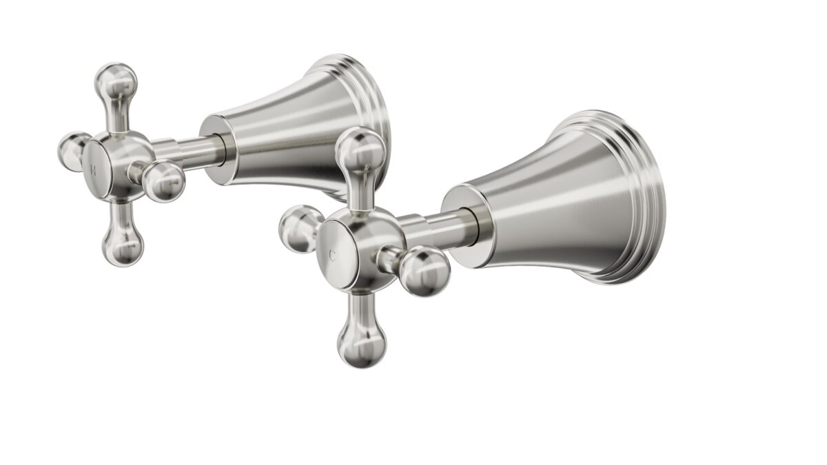 Vintage Cross Handle Wall Top Assemblies – Brushed Nickel | LINSOL